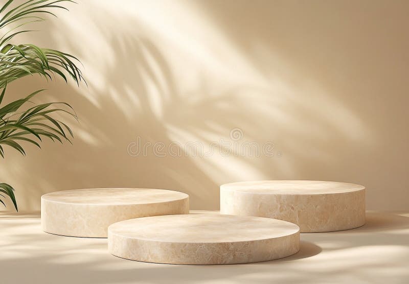 Elegant Beige Podium Display with Three Round Platforms for Product ...