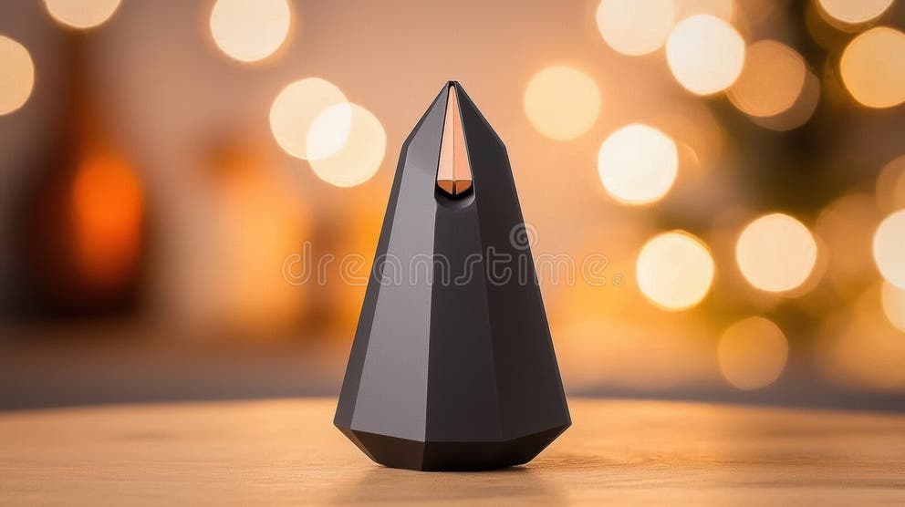 A Black and Copper Geometric Object Sits on a Wooden Table. Stock Photo ...