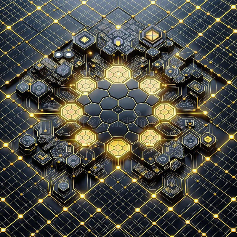 Black and Gold Circuit Board with Lights, Generative Ai Stock ...