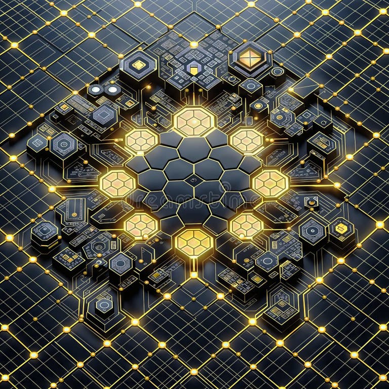 Black and Gold Circuit Board with Lights, Generative Ai Stock ...