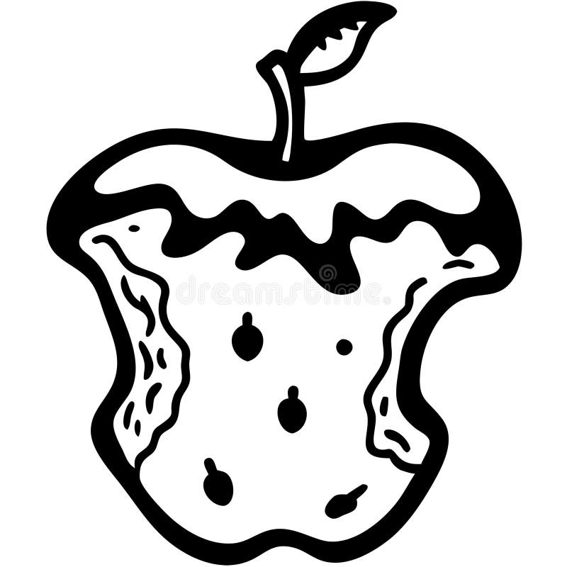 Black Outline Vector of Apple Core Symbolizing Waste and Consumption ...