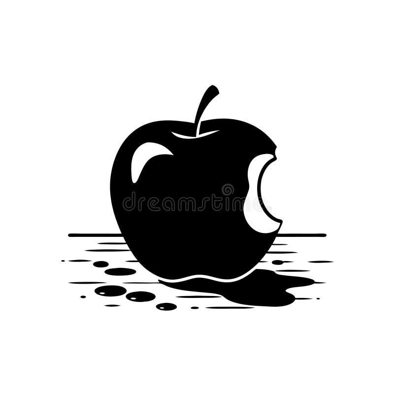 Black Silhouette Apple with Bite on Artistic Vector Background Stock ...