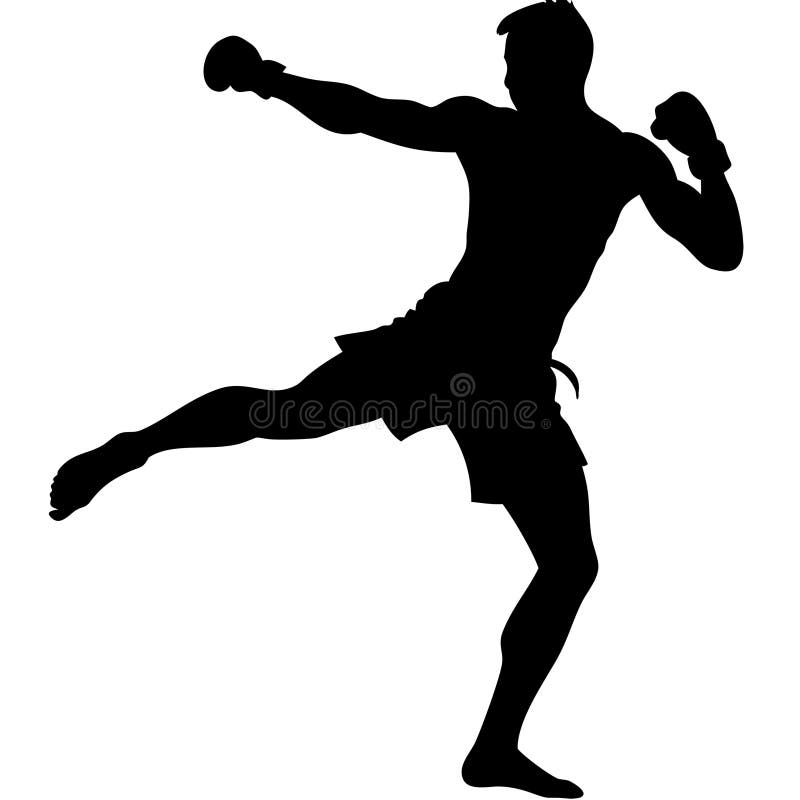 Muay Thai Fighter Silhouette Performing High Kick Vector for Martial ...