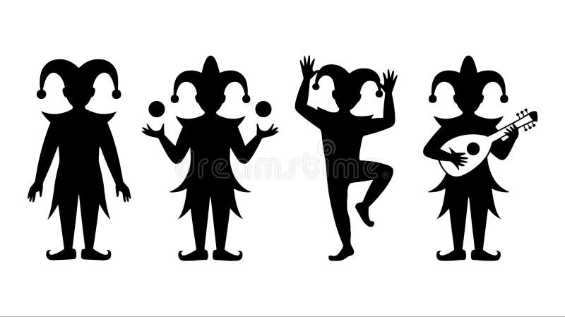 Jester Silhouettes Juggling Dancing Playing Lute Medieval Entertainment ...
