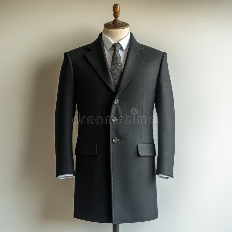 The Image Features a Black Wool Coat Draped Over a Mannequin Set ...