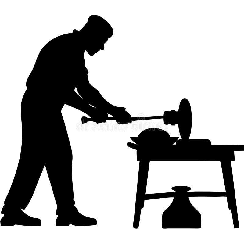 Blacksmith Silhouette at Work with Anvil and Hammer Vector for Crafting ...