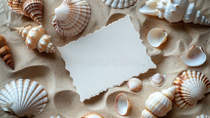 Blank Greeting Card Surrounded by Assorted Sea Shells on Sandy Beach ...
