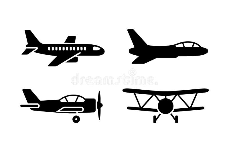 Set Passenger Jet Fighter Propeller Biplane Airplanes Stock ...