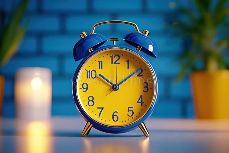 Blue Alarm Clock with Blurry Background and Copy Space Stock ...
