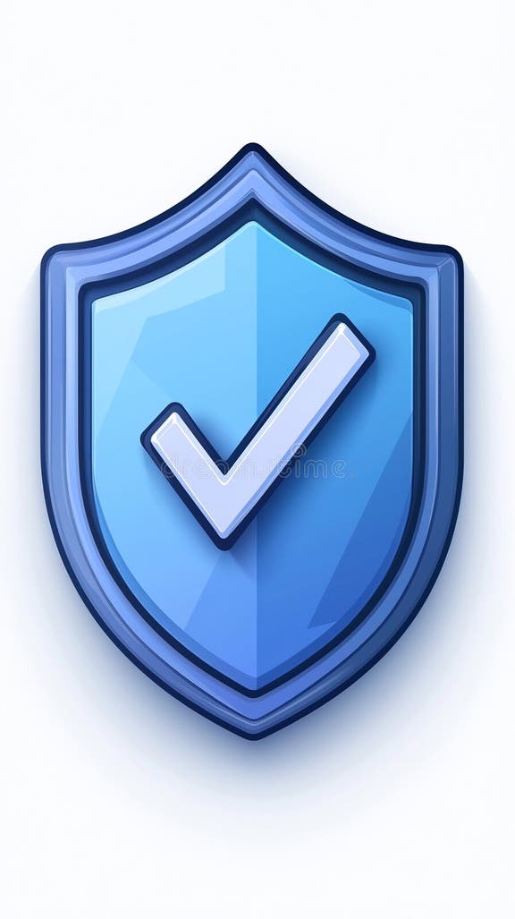 This Image Features a Blue Shield Icon with a White Checkmark ...