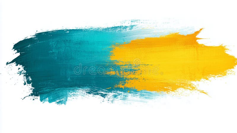 Turquoise and Yellow Brushstroke on White Background Bold Artistic ...
