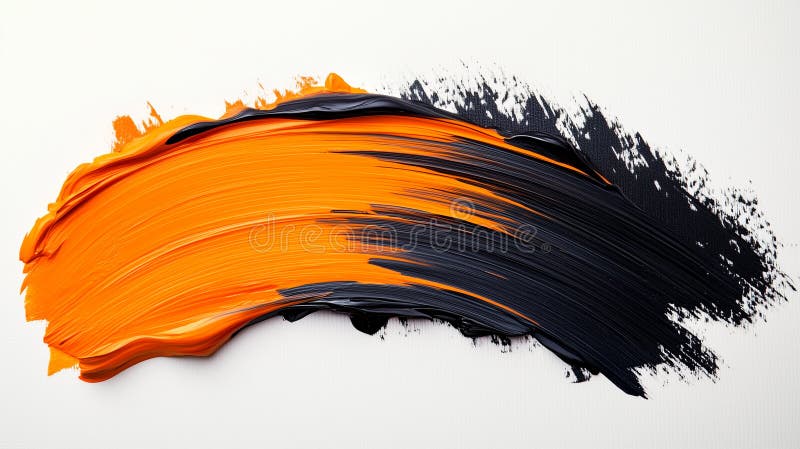Textured Black and Orange Paint Streak on White Canvas Featuring ...