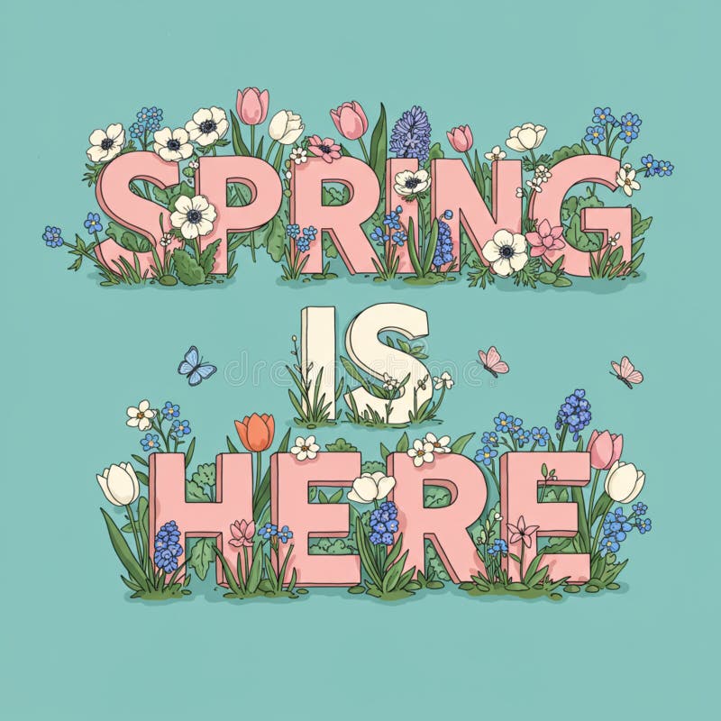 The Image Features Bold, White Letters Displaying SPRING is HERE ...