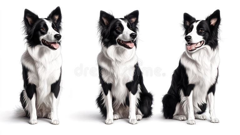 Three Views of a Border Collie: Front, Side, and Back Perspectives ...