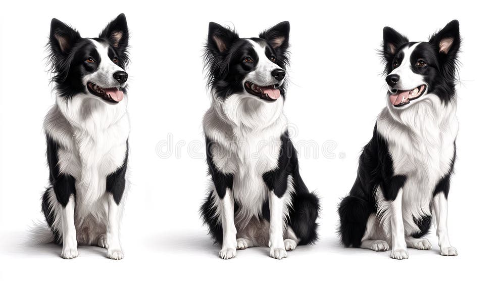 Three Views of a Border Collie: Front, Side, and Back Perspectives ...