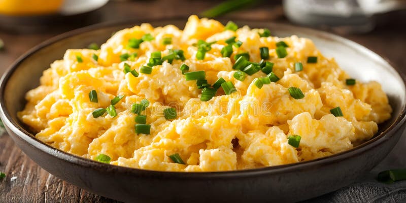 Bowl of Fluffy Scrambled Eggs with Green Onions Stock Illustration ...