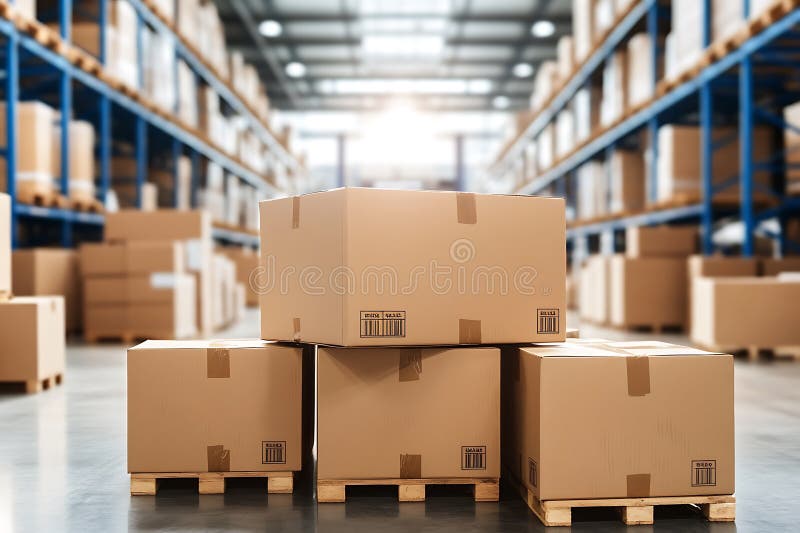 Several Cardboard Boxes are Stacked in an Organized Warehouse Setting ...