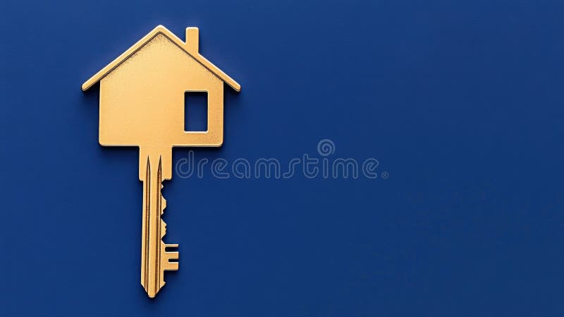 House-shaped Key on Blue Background with Copy Space Stock Illustration ...