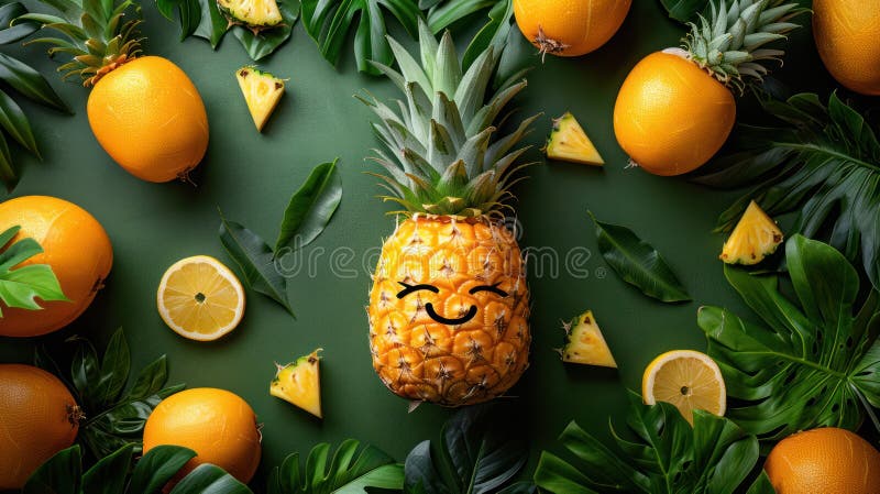 Pineapple Delight: Smiling Fruit with Panel for Graphic Design and ...