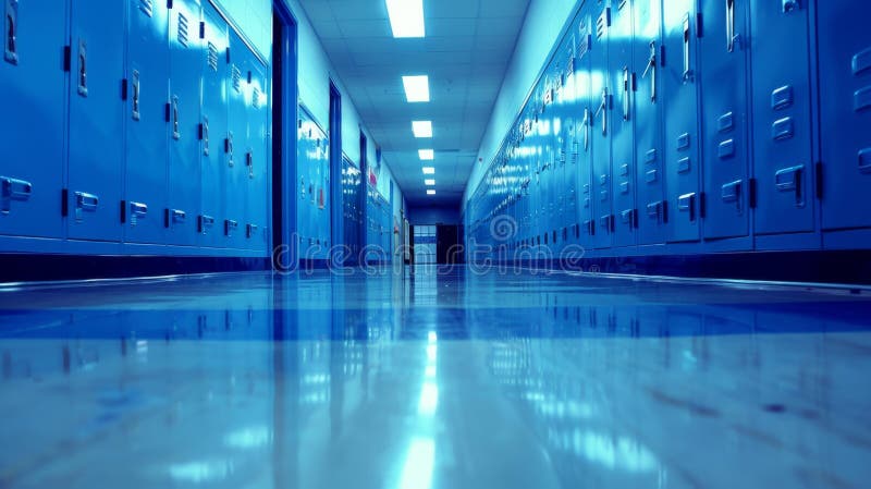 Bright School Hallway with Blue Lockers, Generative AI Stock Photo ...