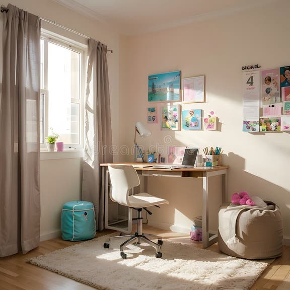 Bright and Organized Study Room with Natural Light Stock Illustration - Illustration of ...