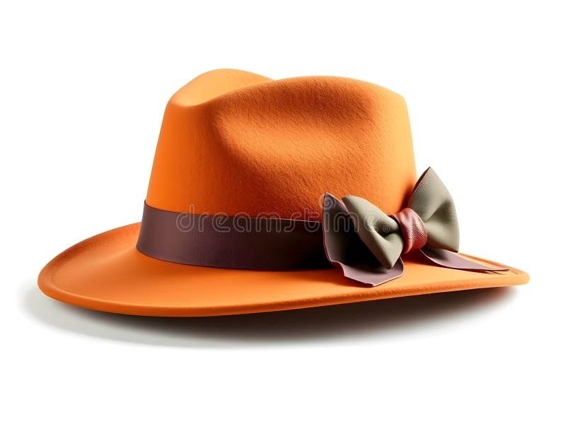 Orange Fedora Hat with Brown Ribbon on White Background – Vibrant ...