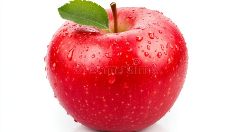 The Image Features a Bright Red Apple Isolated on a White Backdrop with ...