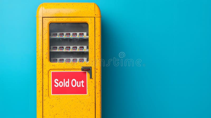 A Bright Yellow Vending Machine with a Bold Sold Out Sign Against a ...