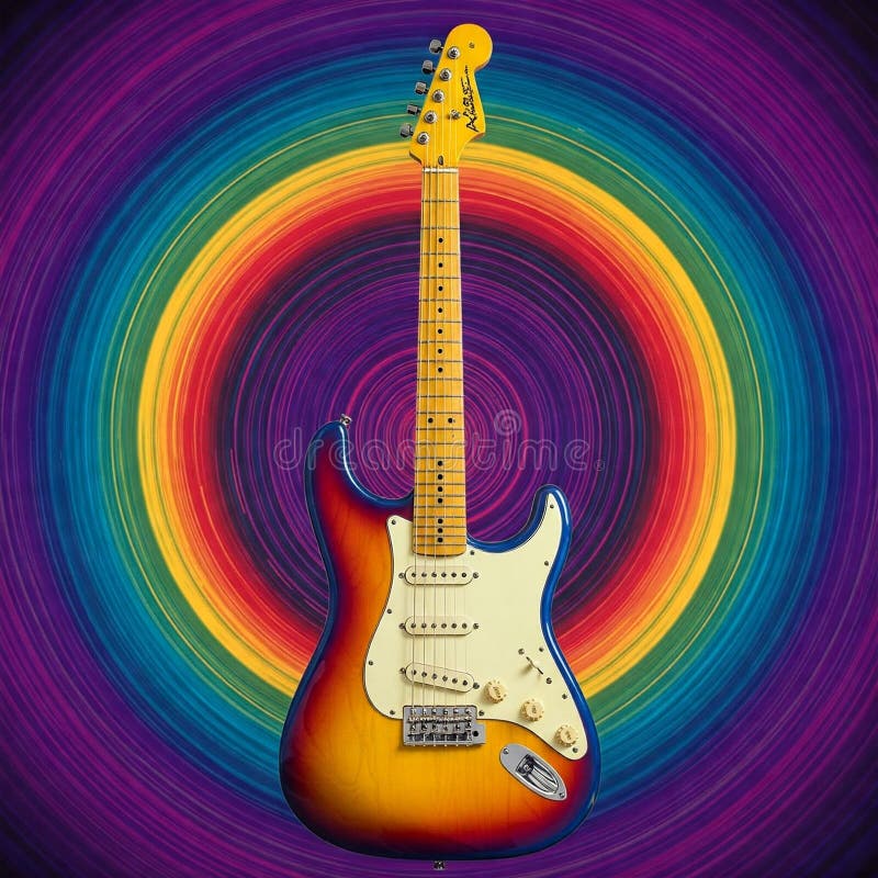 Rainbow Energy Guitar with Swirling Spectrum Backdrop Stock ...