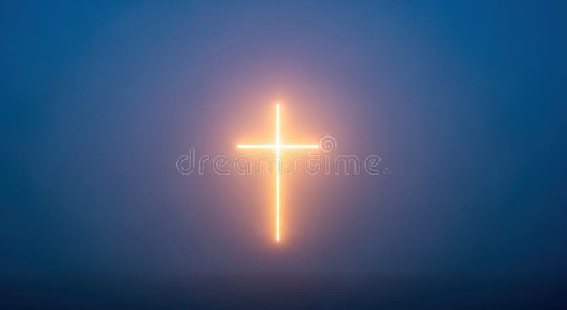 Glowing Cross on Blue Gradient Background Stock Illustration ...