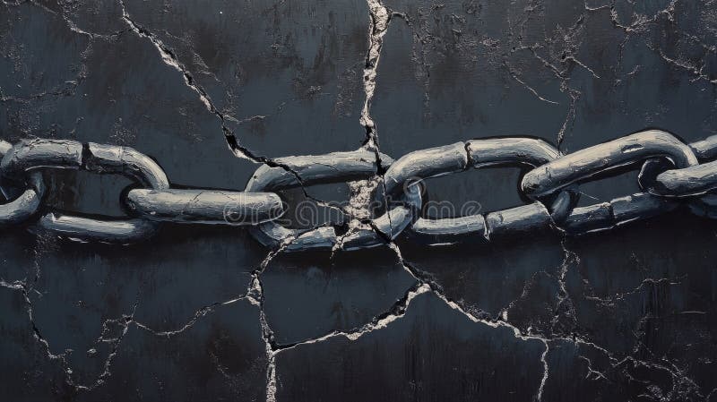 Broken Chain Links on Cracked Surface Symbolizing Weakness and Defeat ...