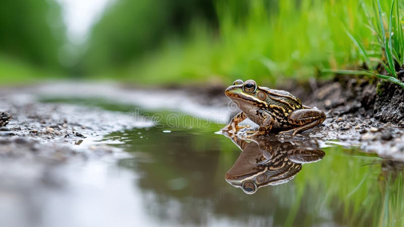 A Frog in the Rain stock photo. Image of tree, puddle - 376512262