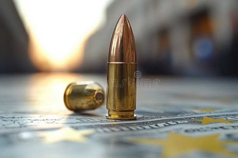 Image Features Bullet Casing and Bullet Surface with Blurred Background ...