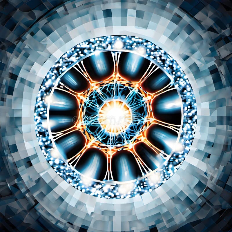 Futuristic Energy Core with Electric Blue and Fiery Orange Patterns ...
