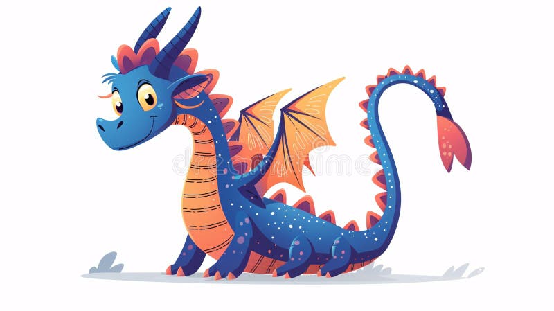 Friendly Blue Dragon with Orange Accents on Grassy Ground Stock ...