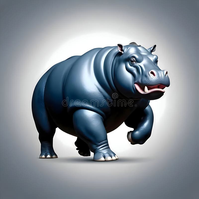 Blue Cartoon Hippo Walking Forward - Generated Using Ai Stock ...