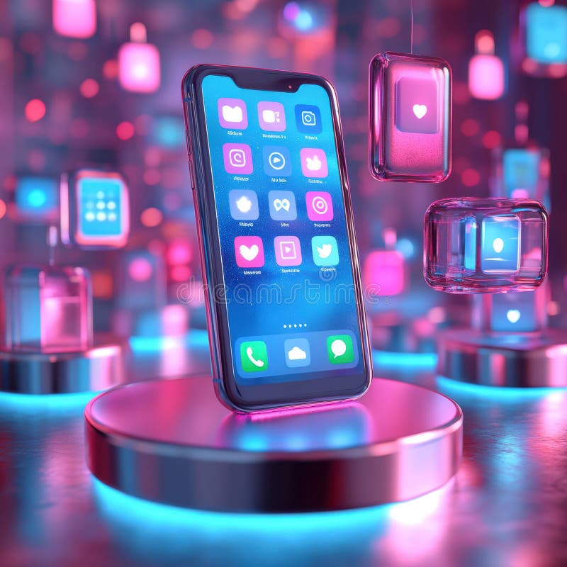 Image Features a Central Smartphone Against a Backdrop of Glowing, Tech ...