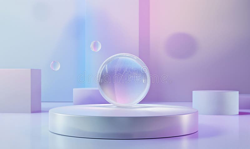 Abstract Minimalistic Scene with Spherical Crystal Ball and Geometric ...