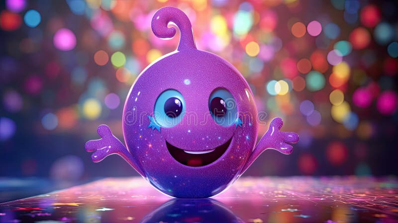 Joyful Glittery Animated Character on Sparkling Background Stock ...