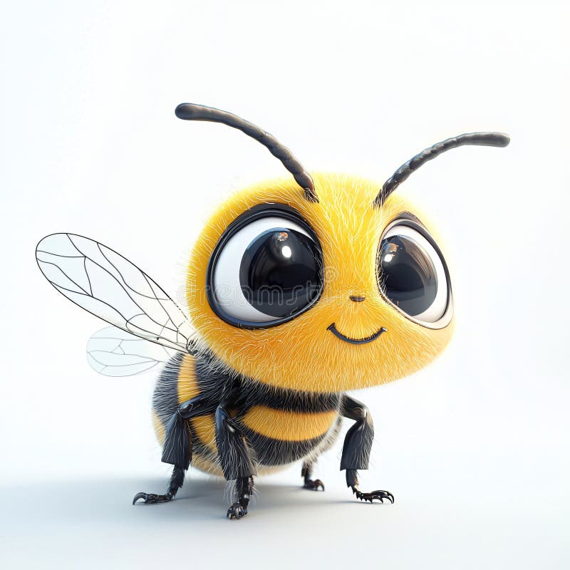 Adorable 3D Render of a Fuzzy Bumblebee with Big Eyes Cartoon Bee ...