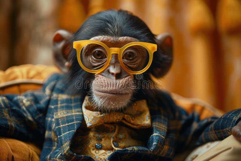 Stylish Monkey in Yellow Glasses and Bow Tie Suit Stock Illustration ...