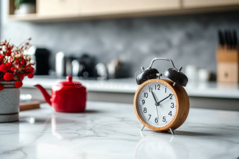 A Vintage Alarm Clock on a Kitchen Countertop Brings a Sense of Time ...
