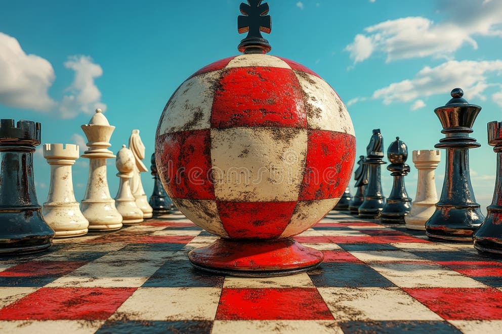 The Image Features a Checkered Sphere Alongside a Chess Board that is ...