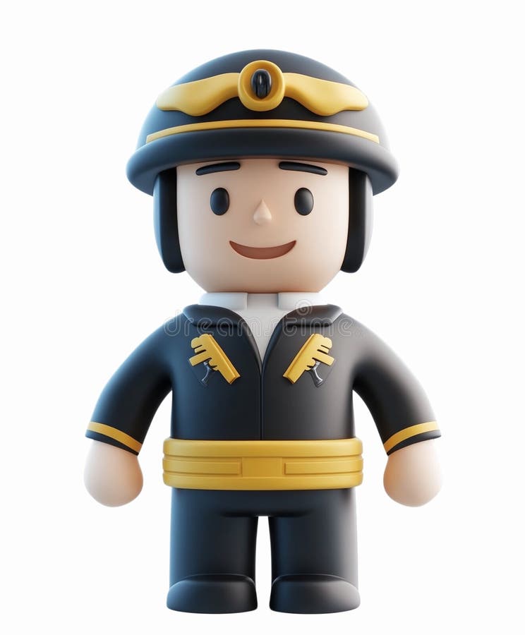 Smiling Cartoon Pilot Character in Uniform with Cap and Detailed Flight ...