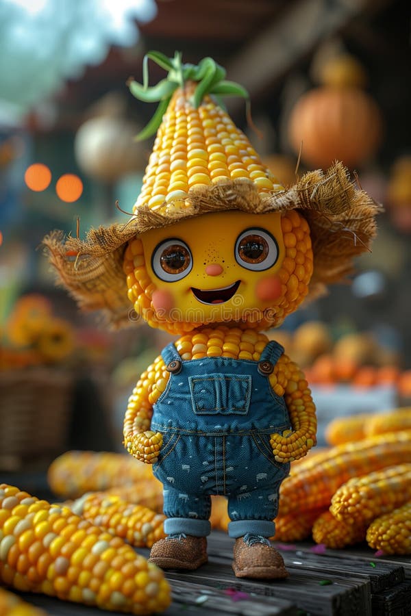 Smiling Corn Doll Wearing Overalls and a Straw Hat Stock Photo - Image ...