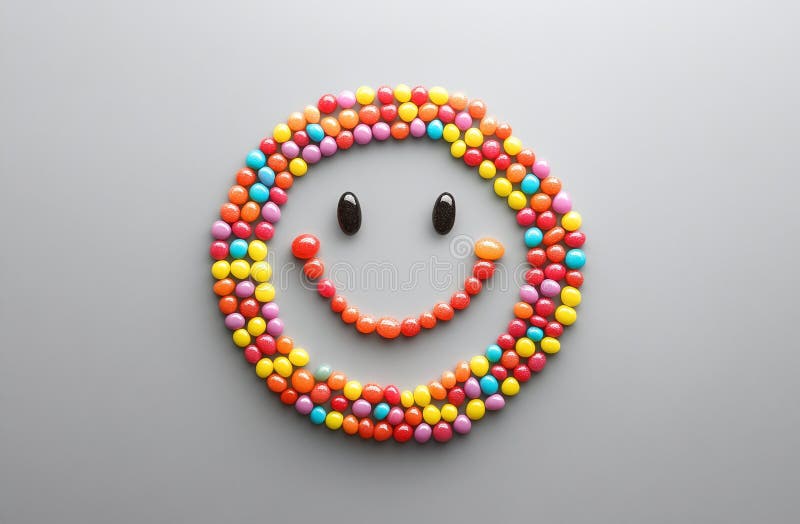 Smiley Face Made of Colorful Candy on Minimal Gray Background for Fun ...