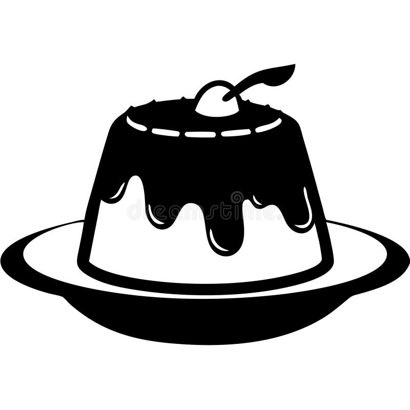 Chocolate Pudding Dessert Silhouette Vector with Cherry Topping for ...