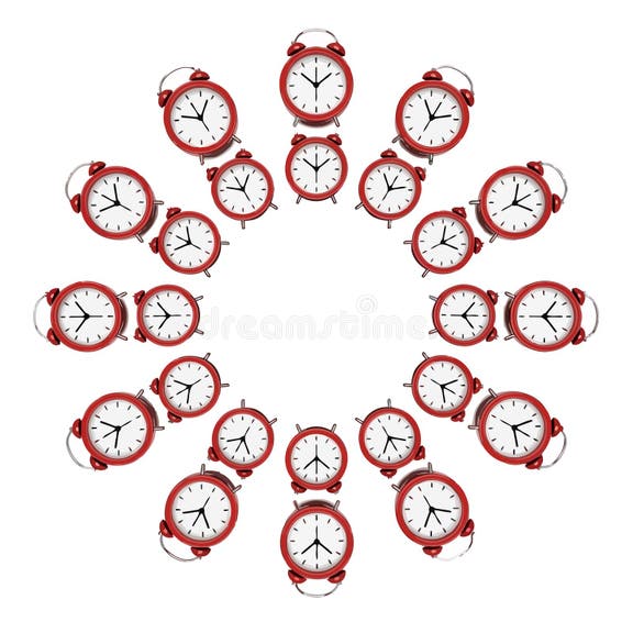 Vector Art of a Circular Arrangement of Red Alarm Clocks, Creating a ...