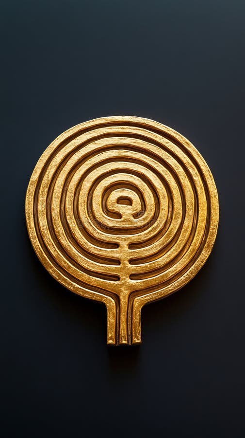 The Image Features a Circular Maze Made of Gold on a Background that is ...