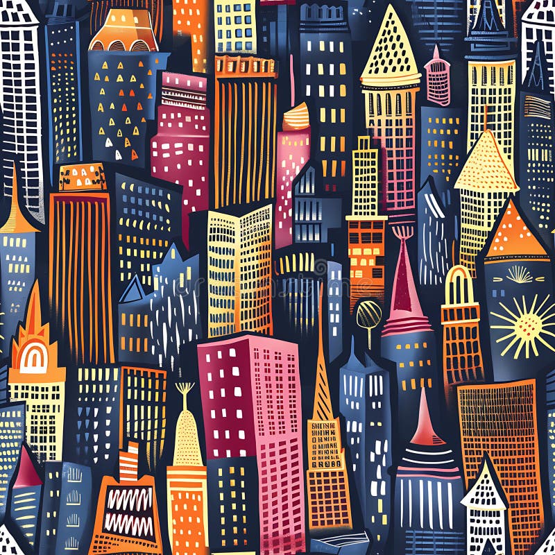 Cityscape Illustration Repeating Pattern Stock Illustration ...